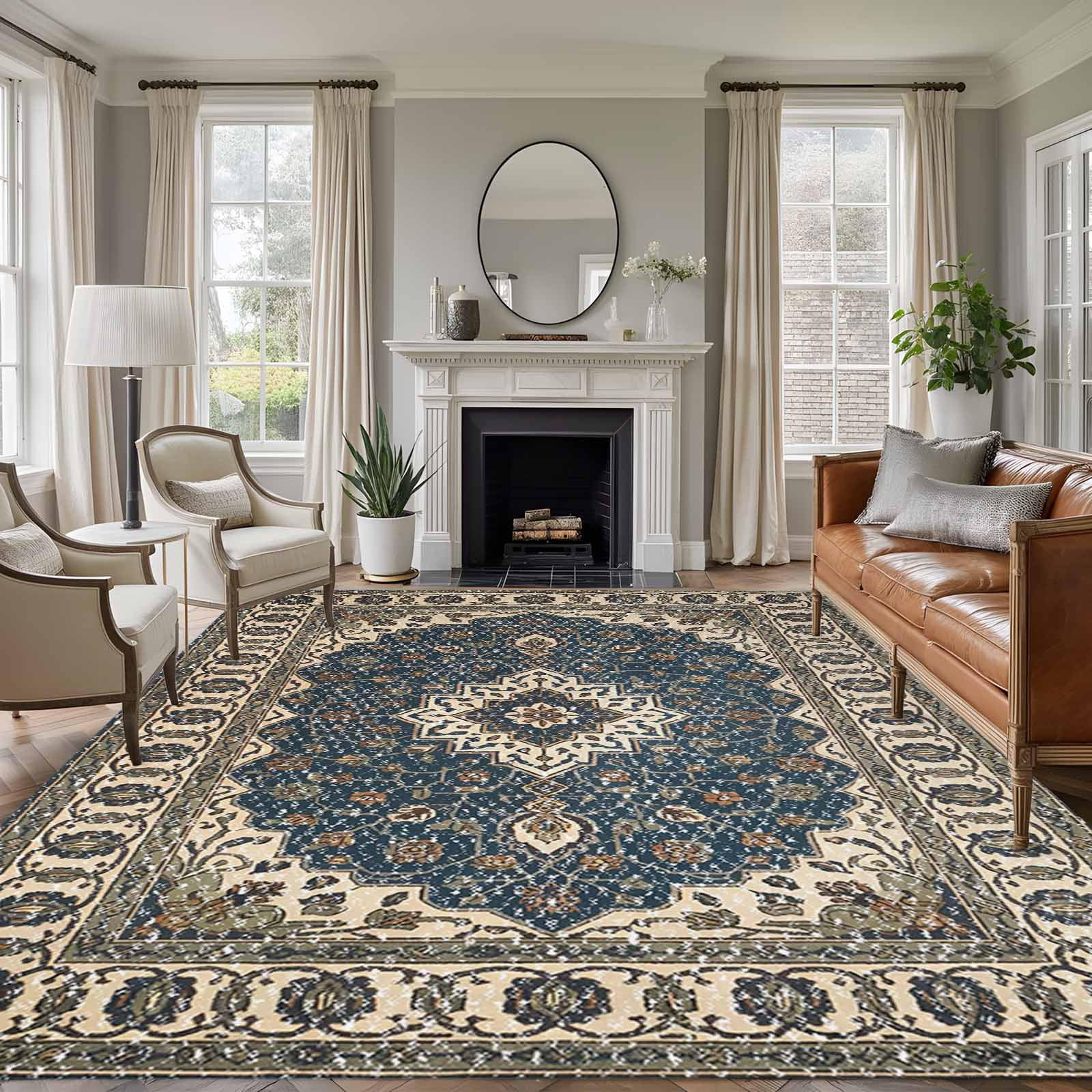 Area Rug for Living Room, Southwest Aztec Non-Slip Indoor Large Carpet ...