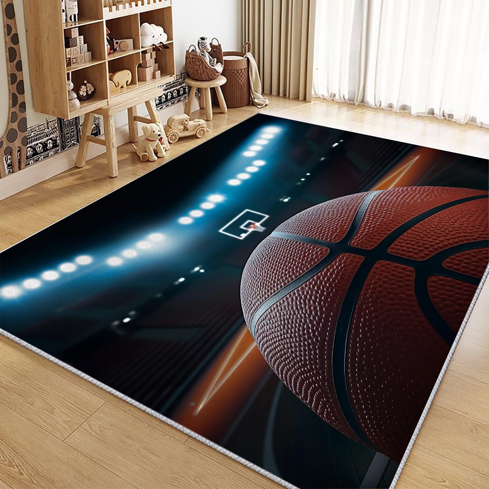 Area Rug For Living Room Sports Theme Basketball Carpets, Washable Rugs ...