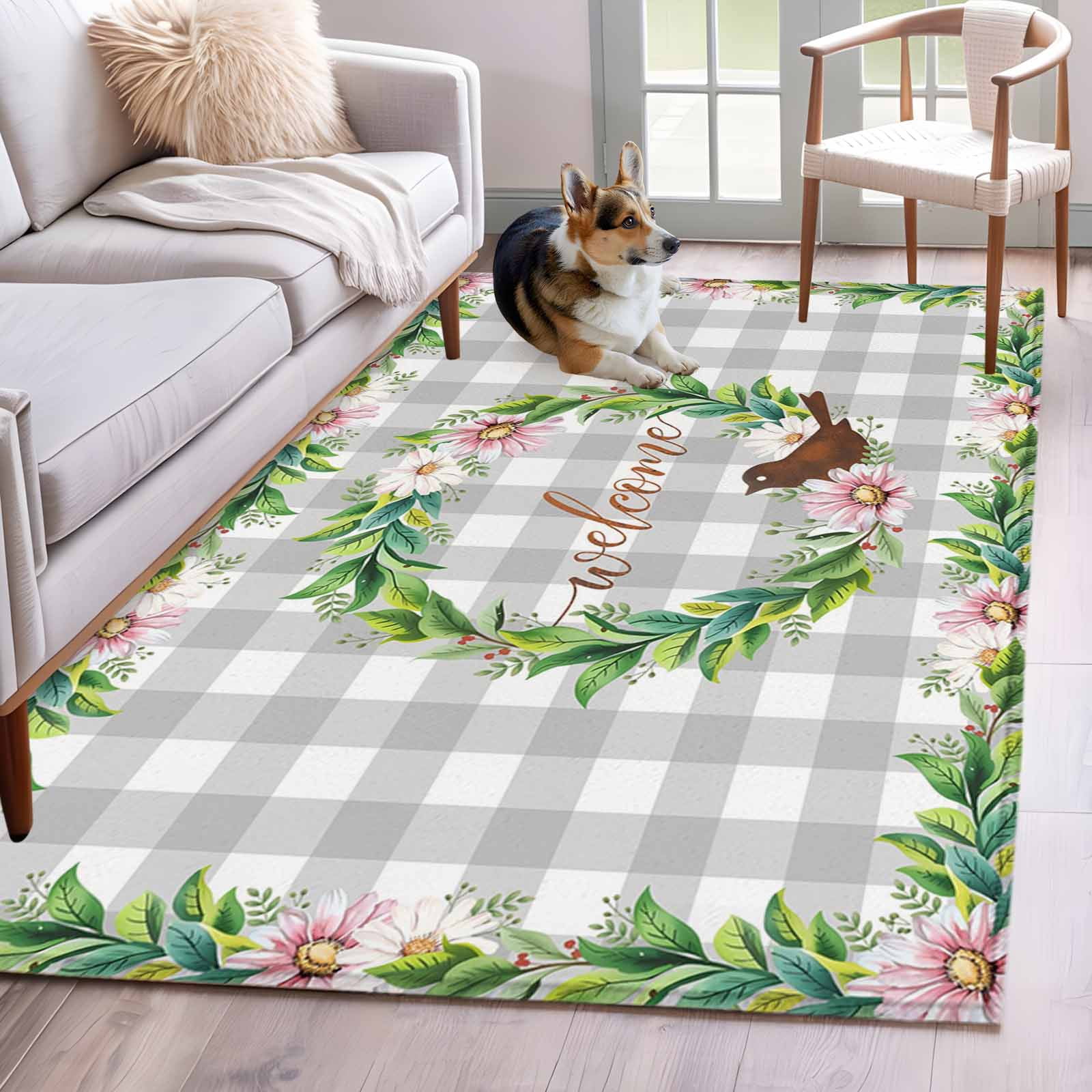 Area Rug for Living Room, Spring Botanical Non-Slip Indoor Large Carpet ...