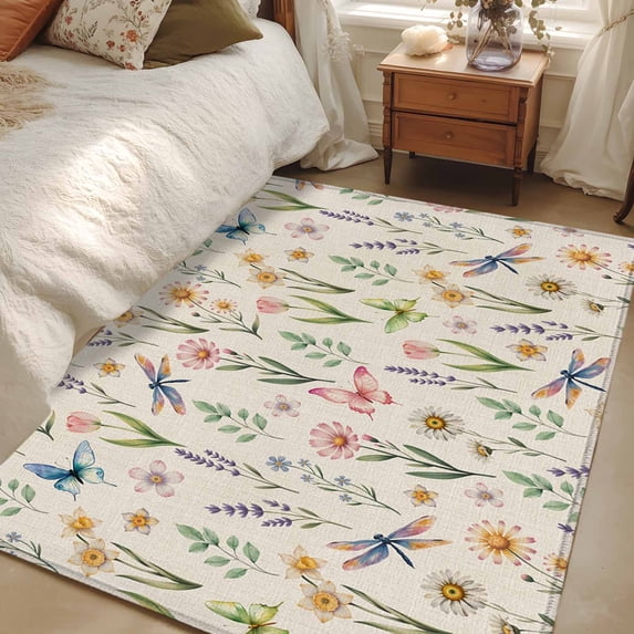 Area Rug for Living Room, Spring Floral Non-Slip Indoor Large Carpet for Bedroom/Dining Room ...