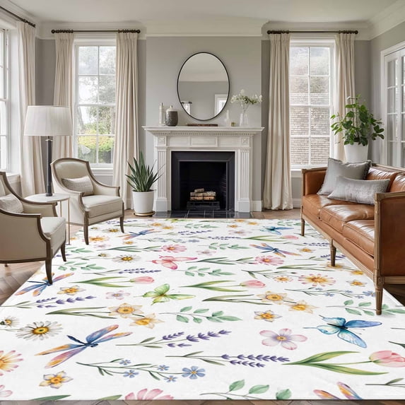 Area Rug for Living Room, Spring Floral Non-Slip Indoor Large Carpet for Bedroom/Dining Room ...