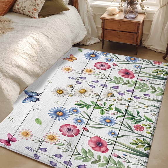Area Rug for Living Room, Spring Floral Non-Slip Indoor Large Carpet ...