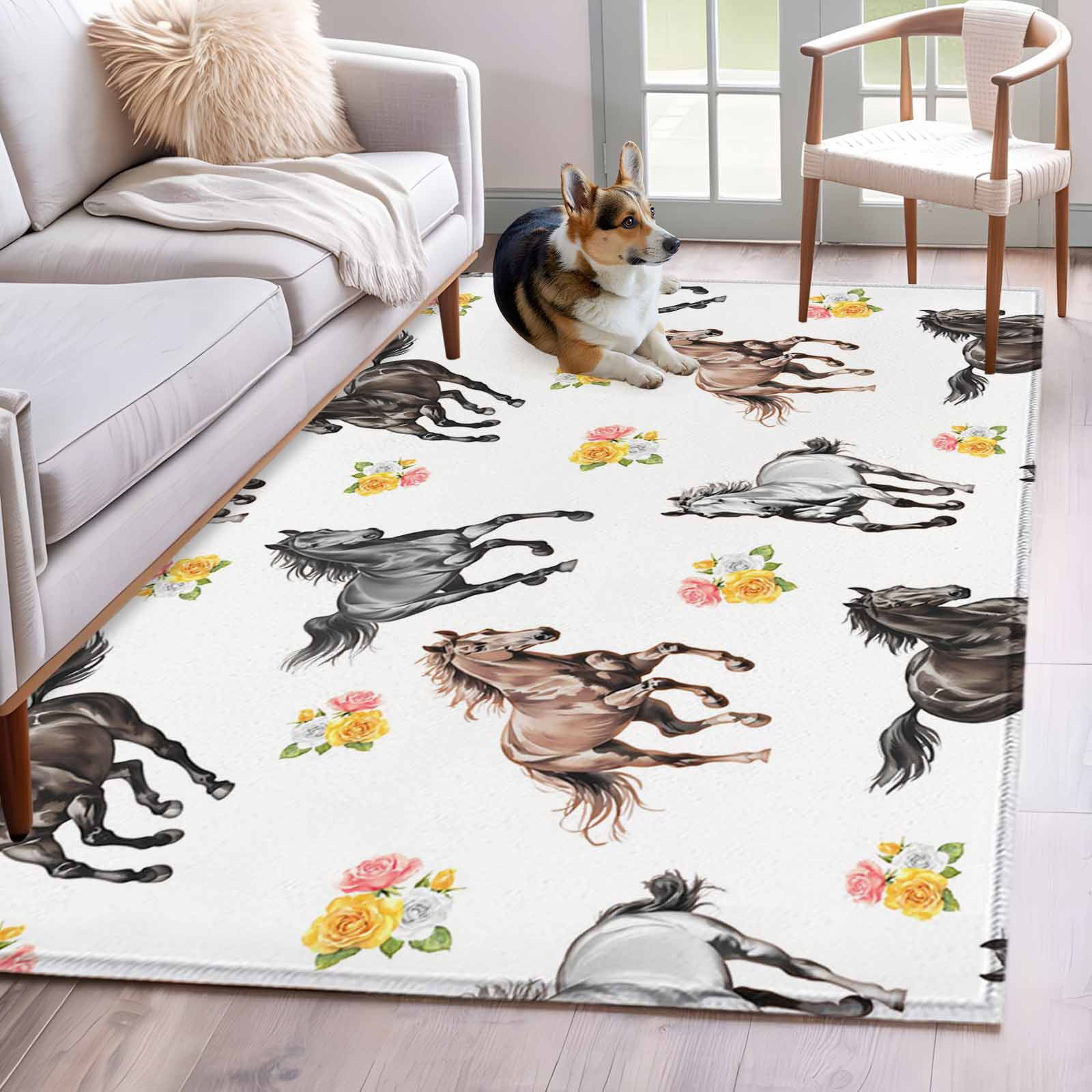 Area Rug for Living Room, Spring Flowers Non-Slip Indoor Large Carpet ...