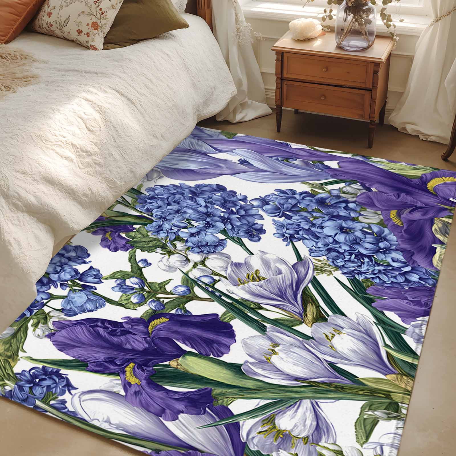 Area Rug for Living Room, Spring Flowers Non-Slip Indoor Large Carpet ...