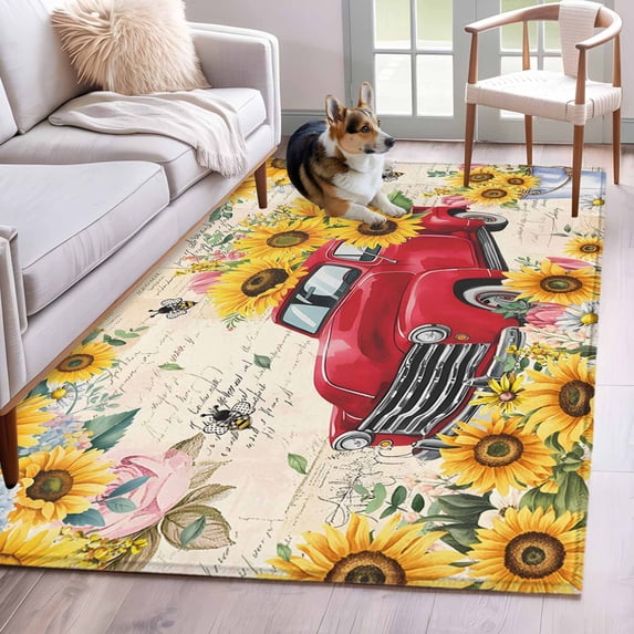 Area Rug for Living Room, Spring Yellow Sunflowers Non-Slip Indoor ...