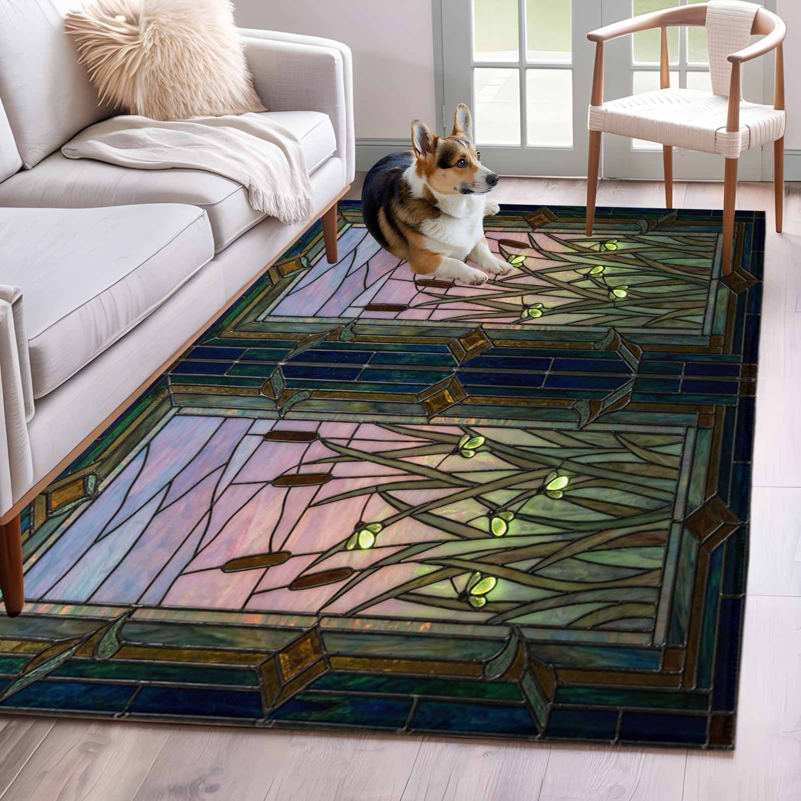 Area Rug for Living Room, Stained Glass Non-Slip Indoor Large Carpet ...