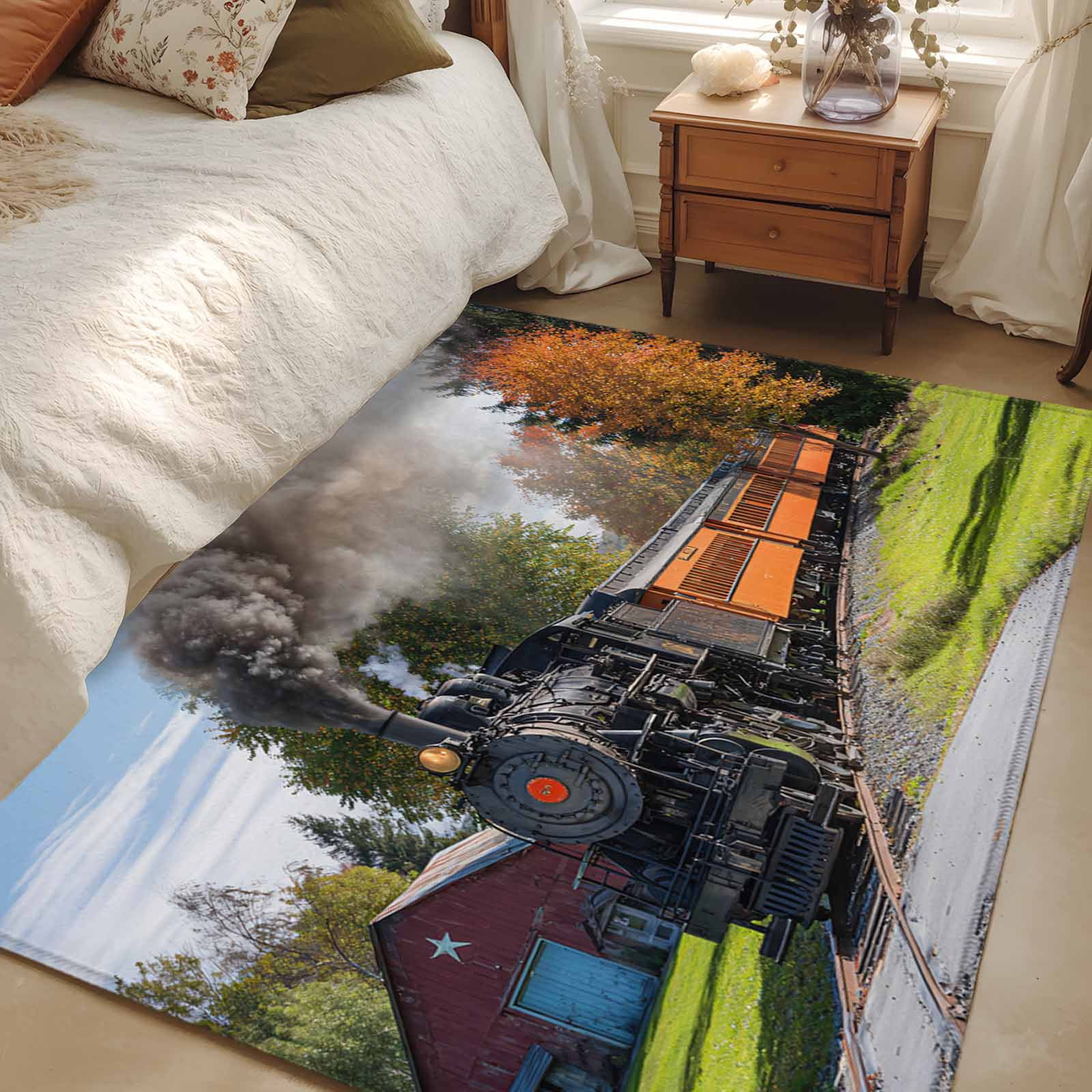 Area Rug for Living Room, Steam Train Non-Slip Indoor Large Carpet for ...