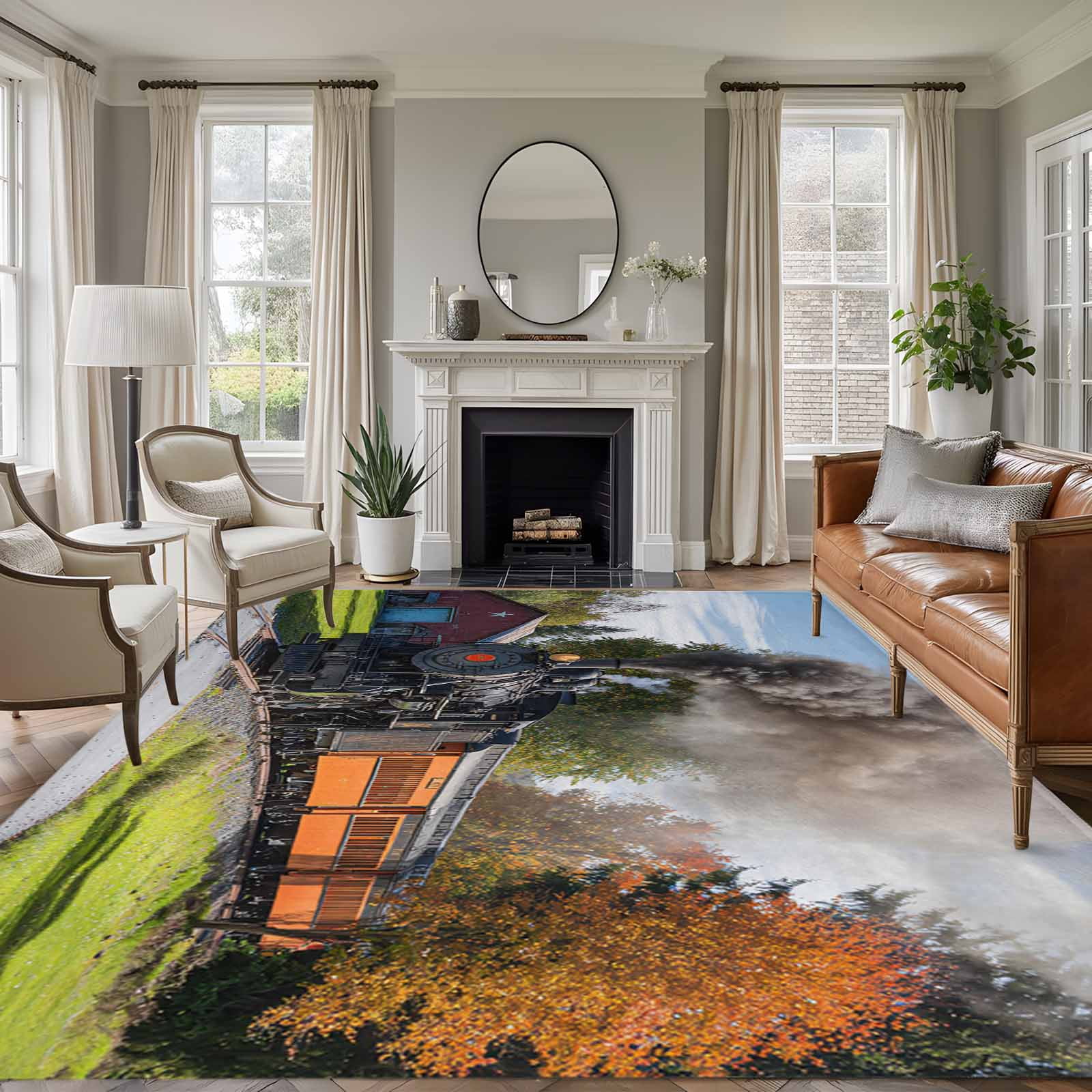 Area Rug for Living Room, Steam Train Non-Slip Indoor Large Carpet for ...