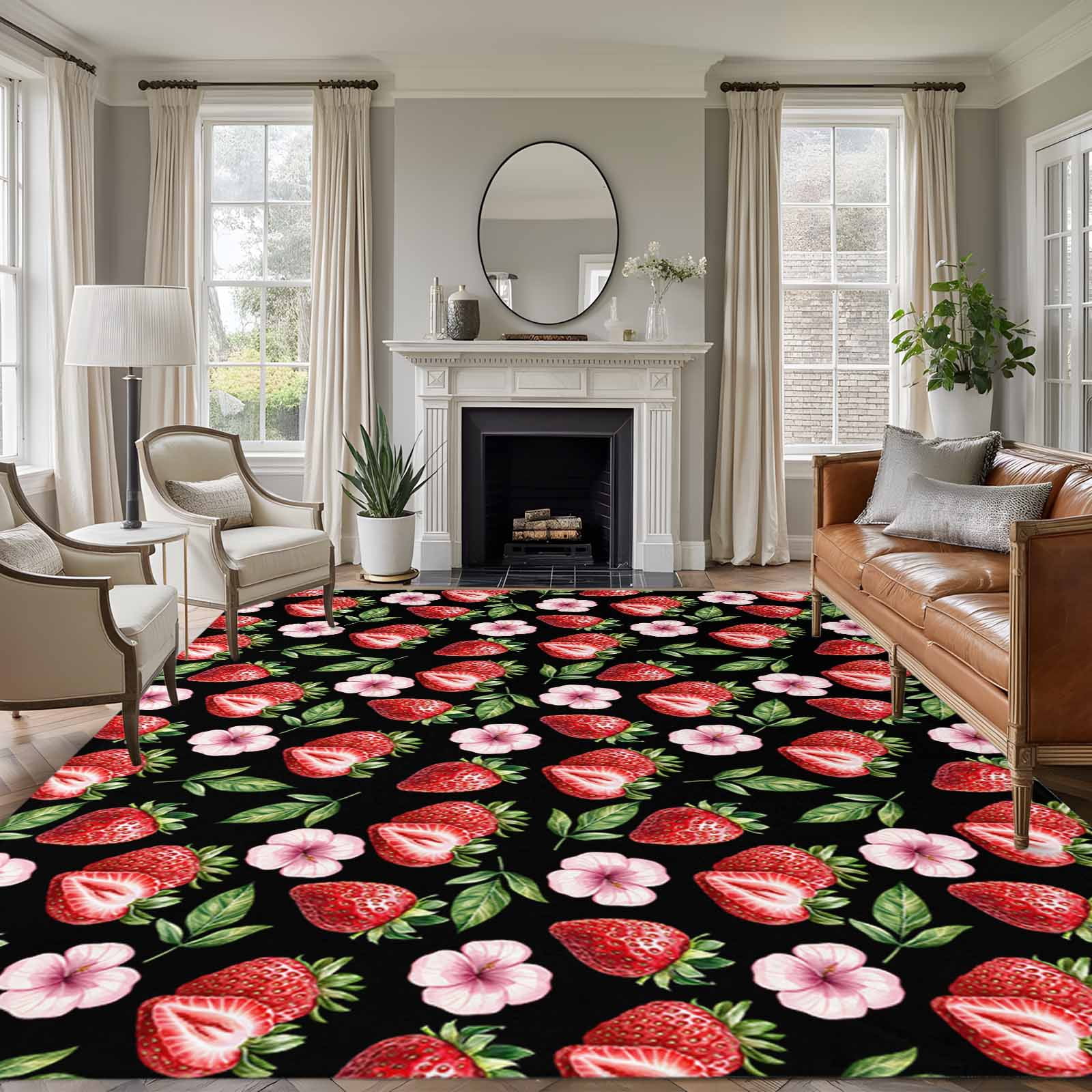 Area Rug for Living Room, Strawberry Non-Slip Indoor Large Carpet for ...