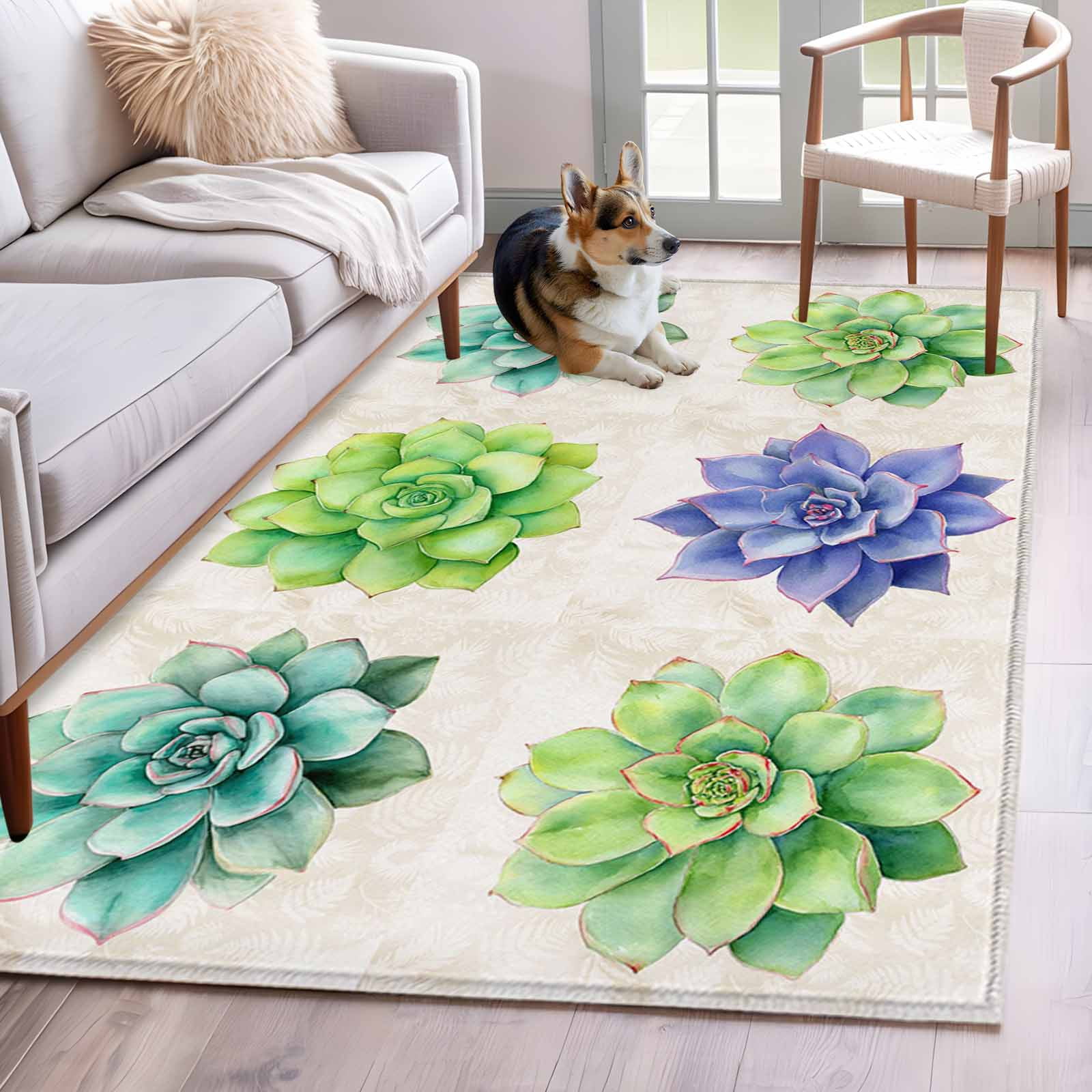Area Rug for Living Room, Succulents Non-Slip Indoor Large Carpet for ...