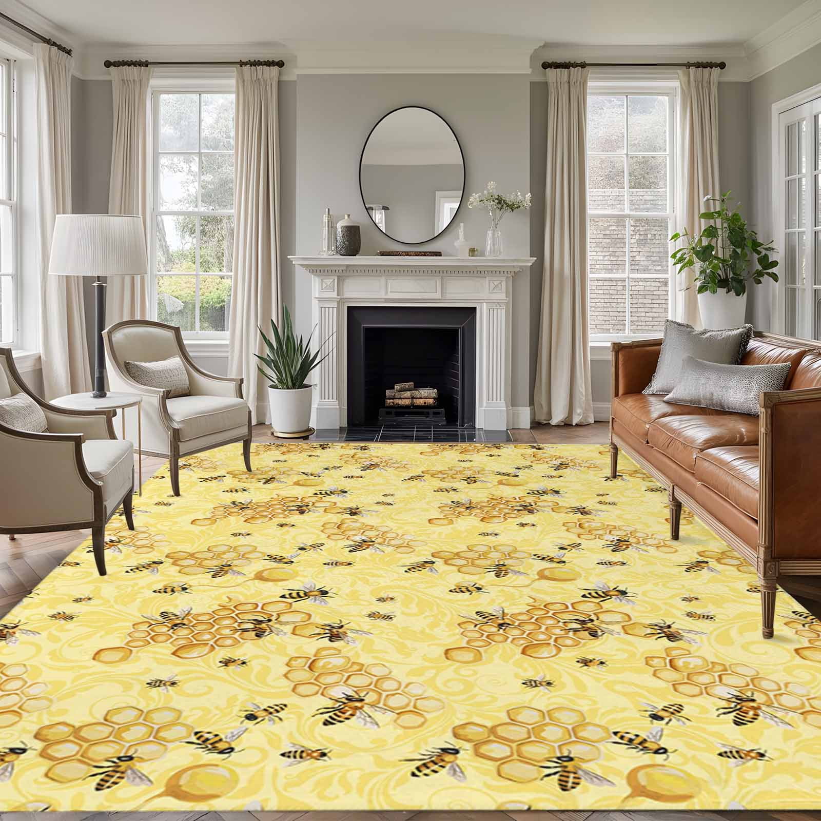 Area Rug for Living Room, Summer Bees Non-Slip Indoor Large Carpet for ...