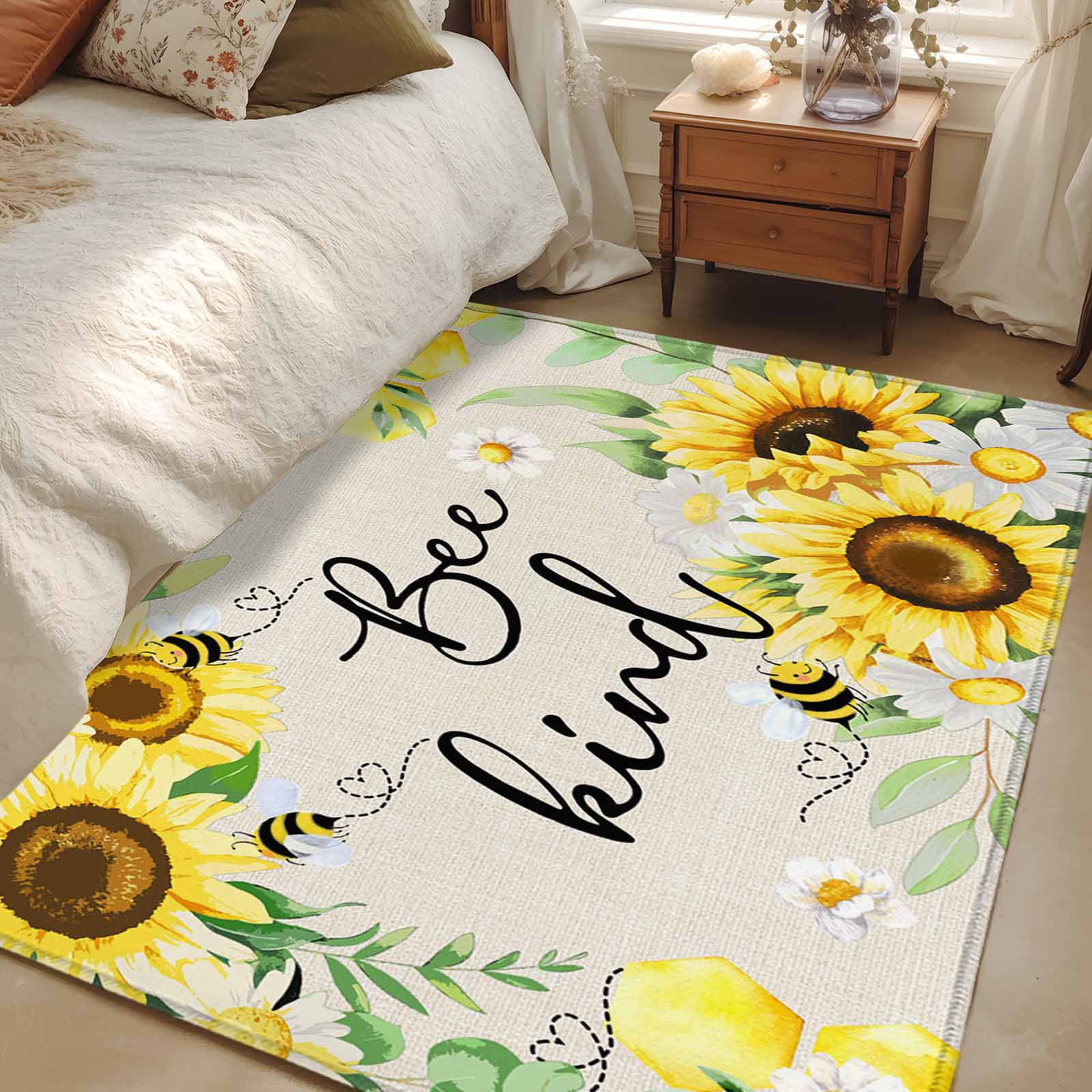 Area Rug for Living Room, Sunflower Floral Non-Slip Indoor Large Carpet ...