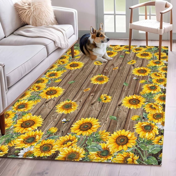 Area Rug for Living Room, Sunflower Non-Slip Indoor Large Carpet for ...