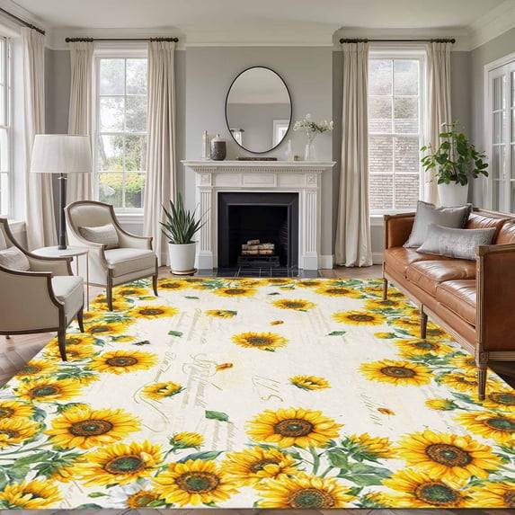 Area Rug for Living Room, Sunflower Non-Slip Indoor Large Carpet for ...