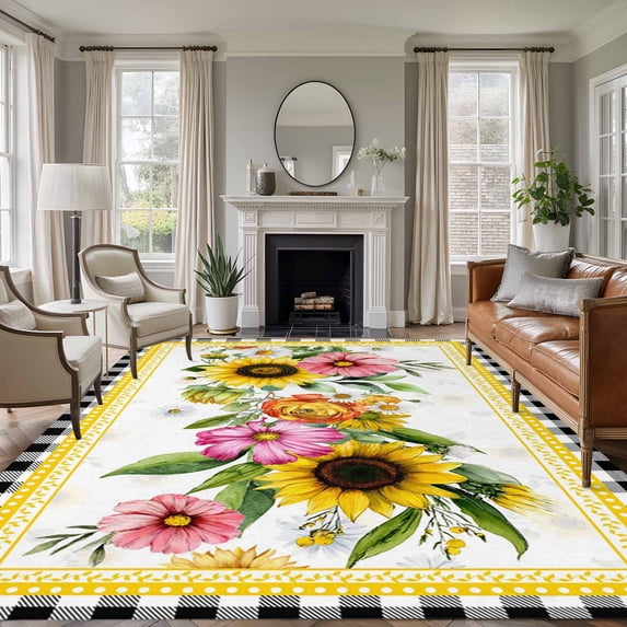 Area Rug for Living Room, Sunflower Non-Slip Indoor Large Carpet for ...