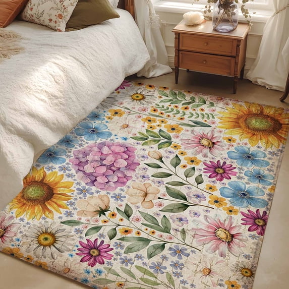 Area Rug for Living Room, Sunflower Vintage Non-Slip Indoor Large ...