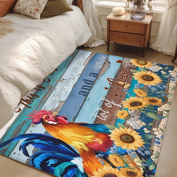 Area Rug for Living Room, Sunflowers Chickens Non-Slip Indoor Large ...