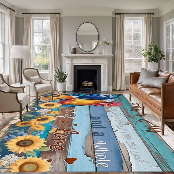 Area Rug for Living Room, Sunflowers Chickens Non-Slip Indoor Large ...