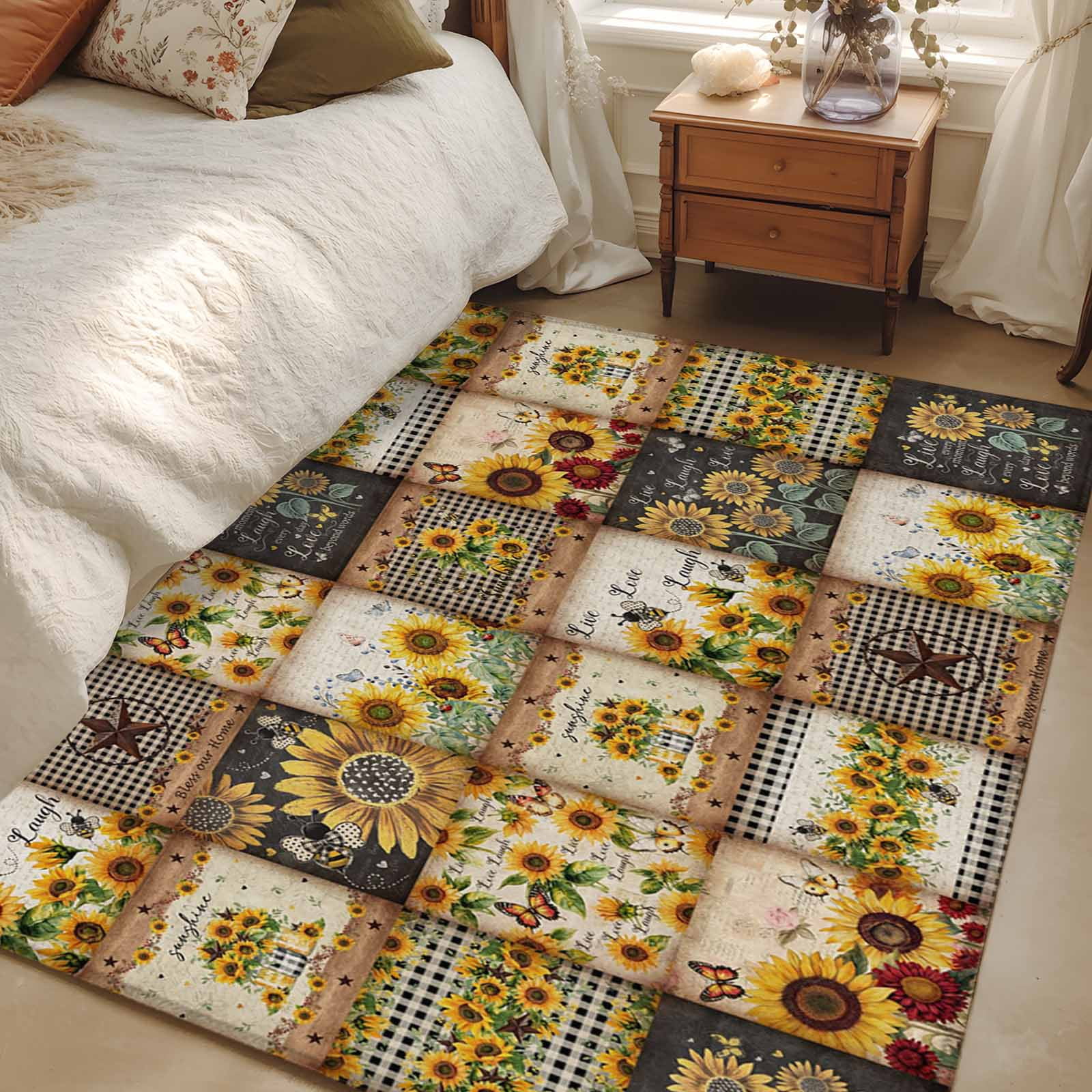 Area Rug for Living Room, Sunflowers Non-Slip Indoor Large Carpet for ...
