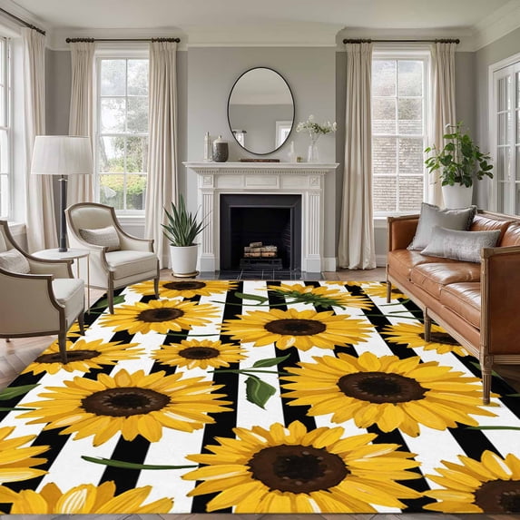 Area Rug for Living Room, Sunflowers Non-Slip Indoor Large Carpet for ...