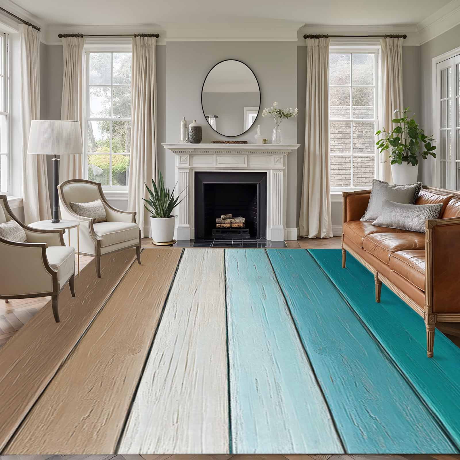 Area Rug for Living Room, Teal Brown Non-Slip Indoor Large Carpet for ...