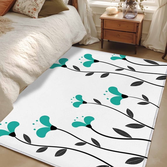 Area Rug for Living Room, Teal Green Floral Non-Slip Indoor Large ...