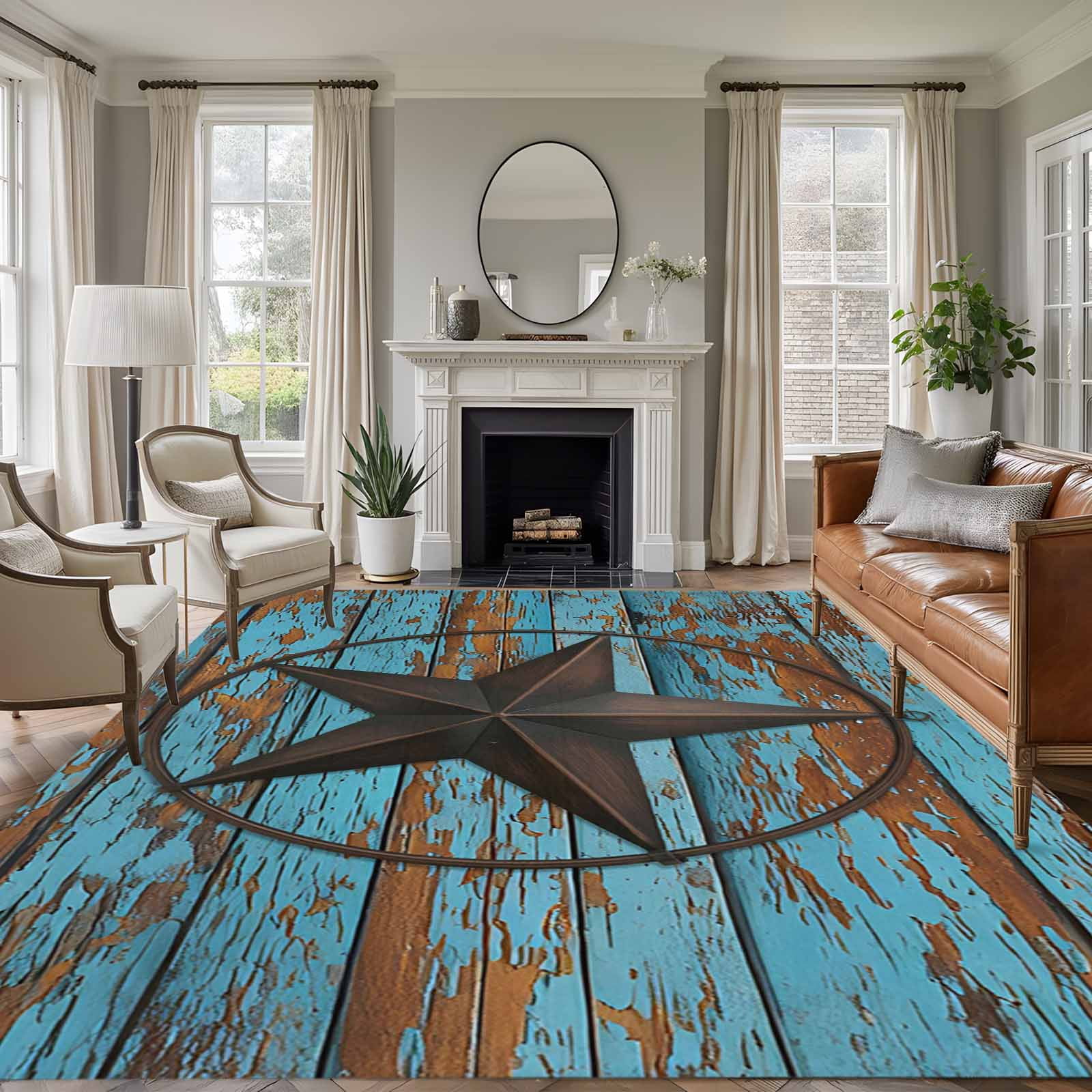 Area Rug for Living Room, Texas Star Brown Non-Slip Indoor Large Carpet ...