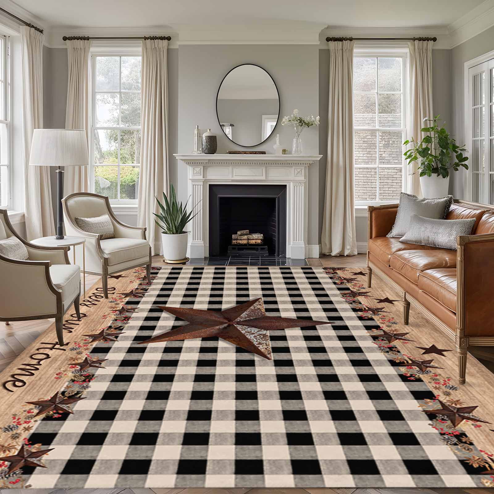 Area Rug for Living Room, Texas Star Plaid Non-Slip Indoor Large Carpet ...