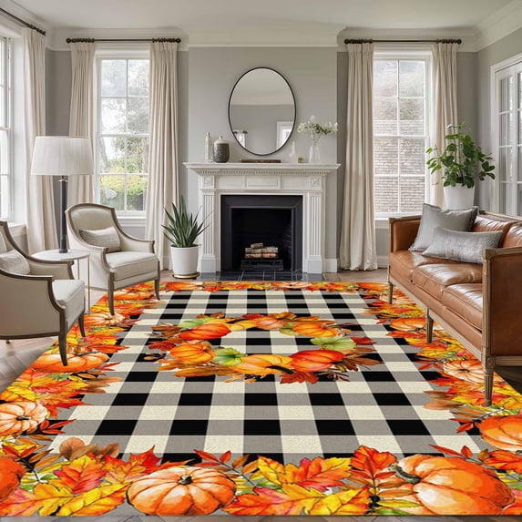 Area Rug for Living Room, Thanksgiving Pumpkin Non-Slip Indoor Ex Large ...