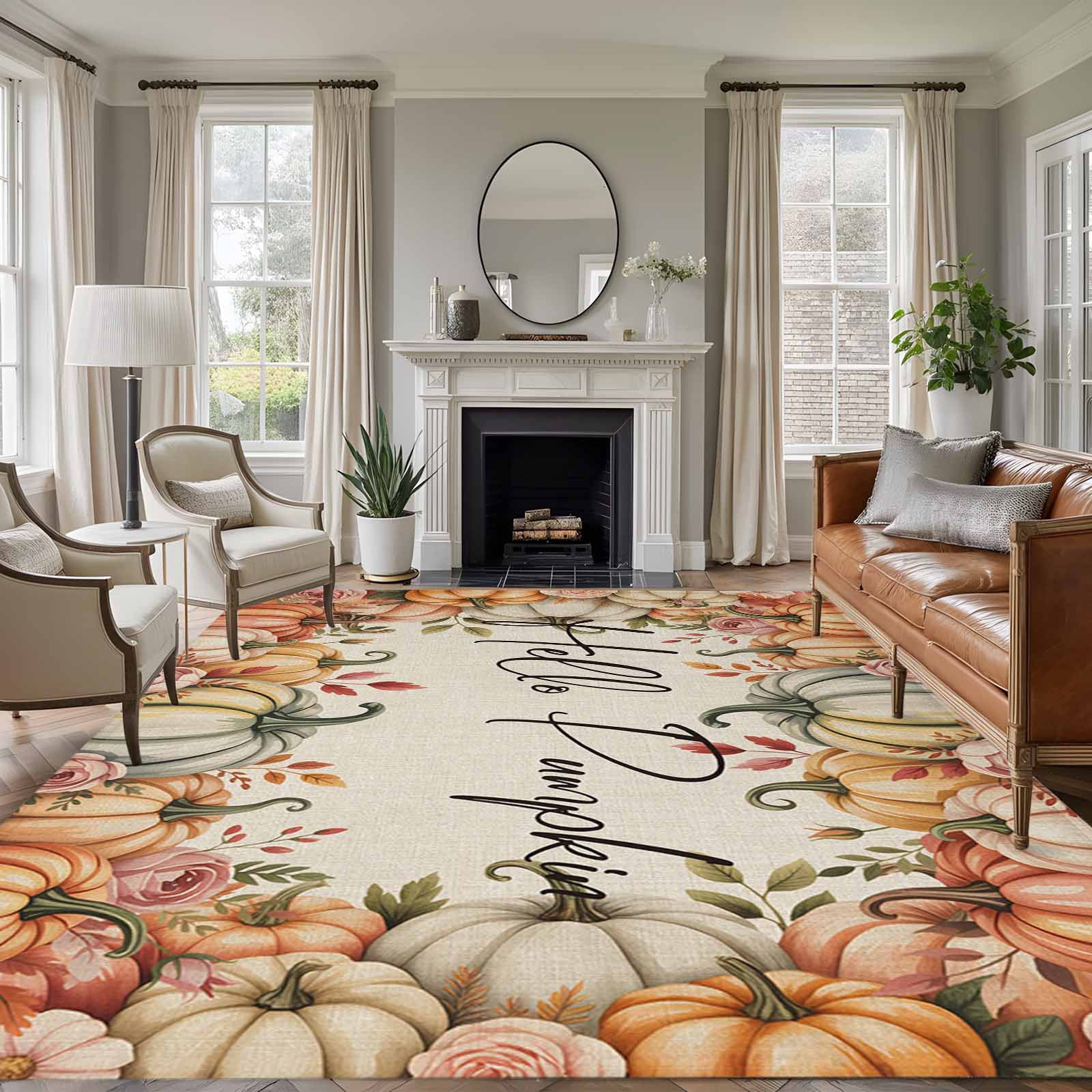 Area Rug for Living Room, Thanksgiving Pumpkins Non-Slip Indoor Large ...