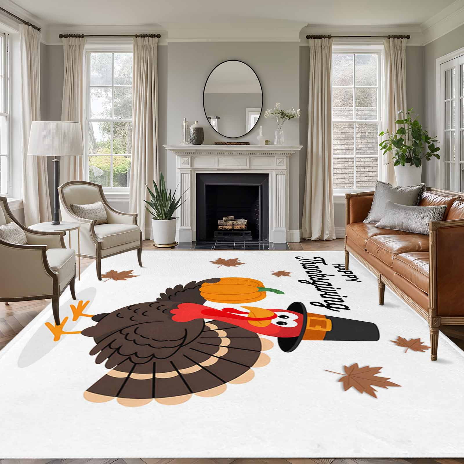 Area Rug for Living Room, Thanksgiving Turkey Non-Slip Indoor Large ...