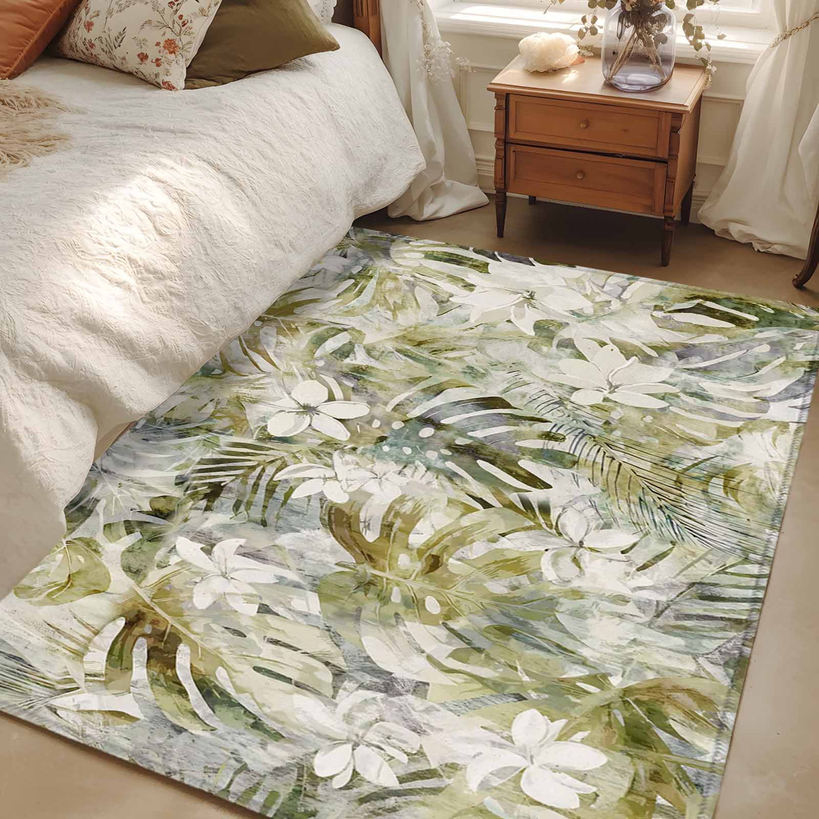 Area Rug for Living Room, Tropical Leaf Non-Slip Indoor Large Carpet ...