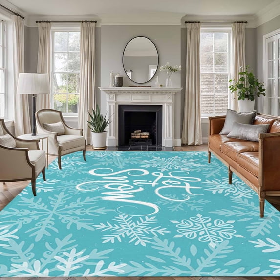 Area Rug for Living Room, Turquoise Christmas Non-Slip Indoor Ex Large ...