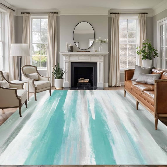 Area Rug for Living Room, Turquoise Gray White Non-Slip Indoor Large ...