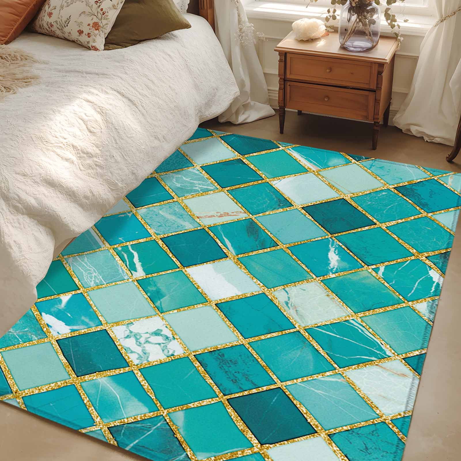 Area Rug for Living Room, Turquoise Ombre Non-Slip Indoor Large Carpet ...