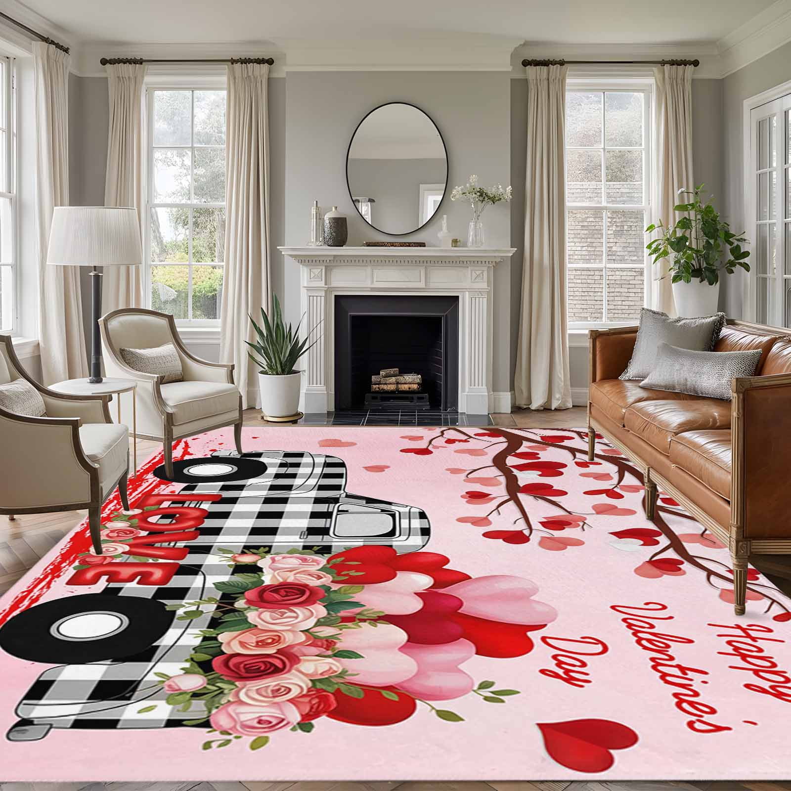 Area Rug for Living Room, Valentine's Day Non-Slip Indoor Large Carpet ...