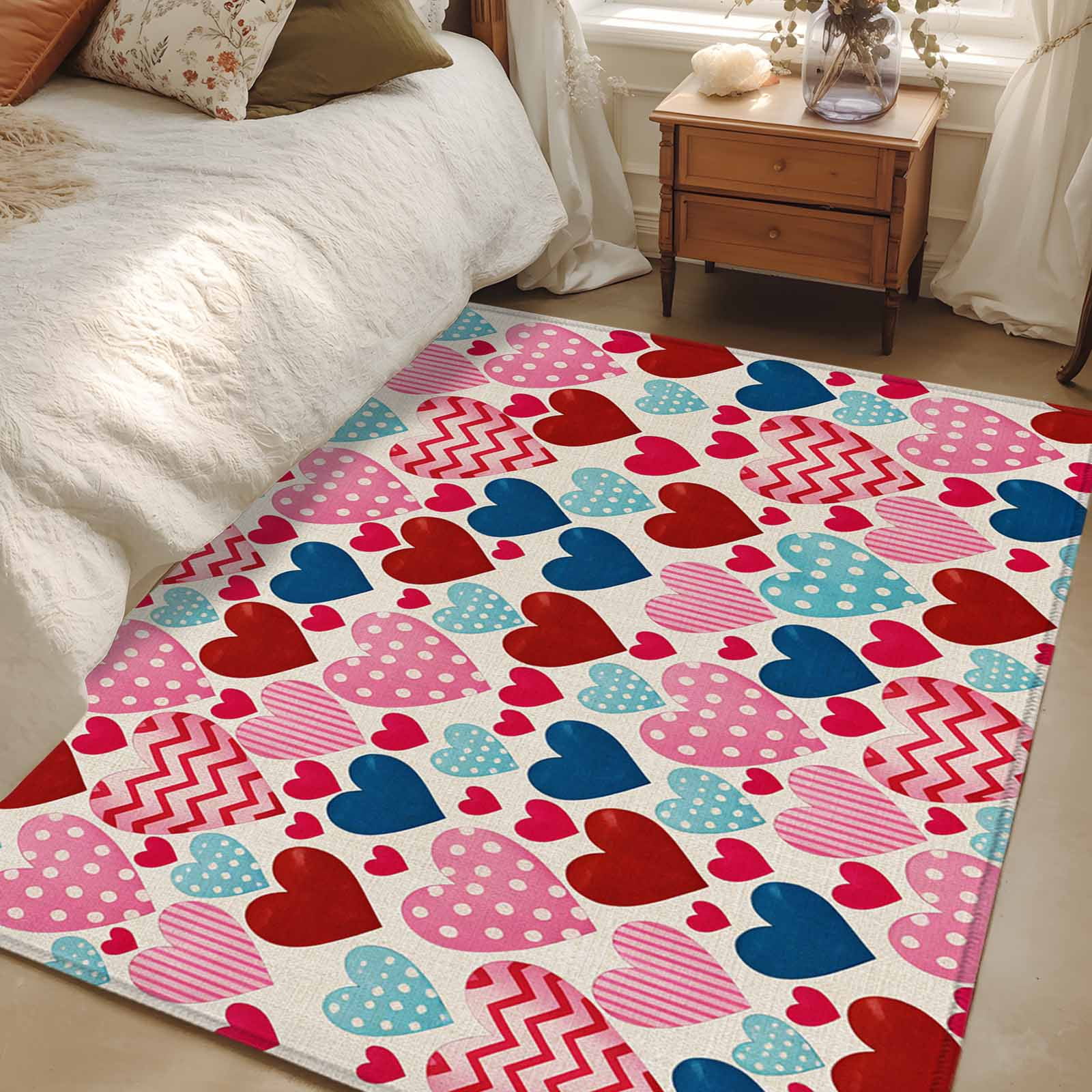 Area Rug for Living Room, Valentine's Day Non-Slip Indoor Large Carpet ...
