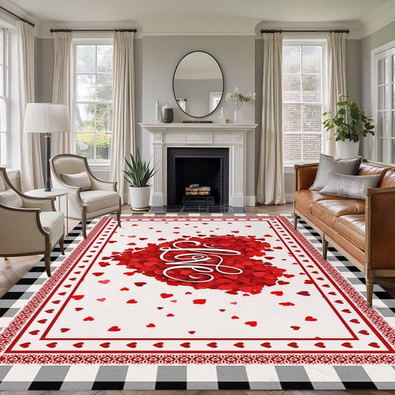 Area Rug for Living Room, Valentine's Day Non-Slip Indoor Large Carpet ...