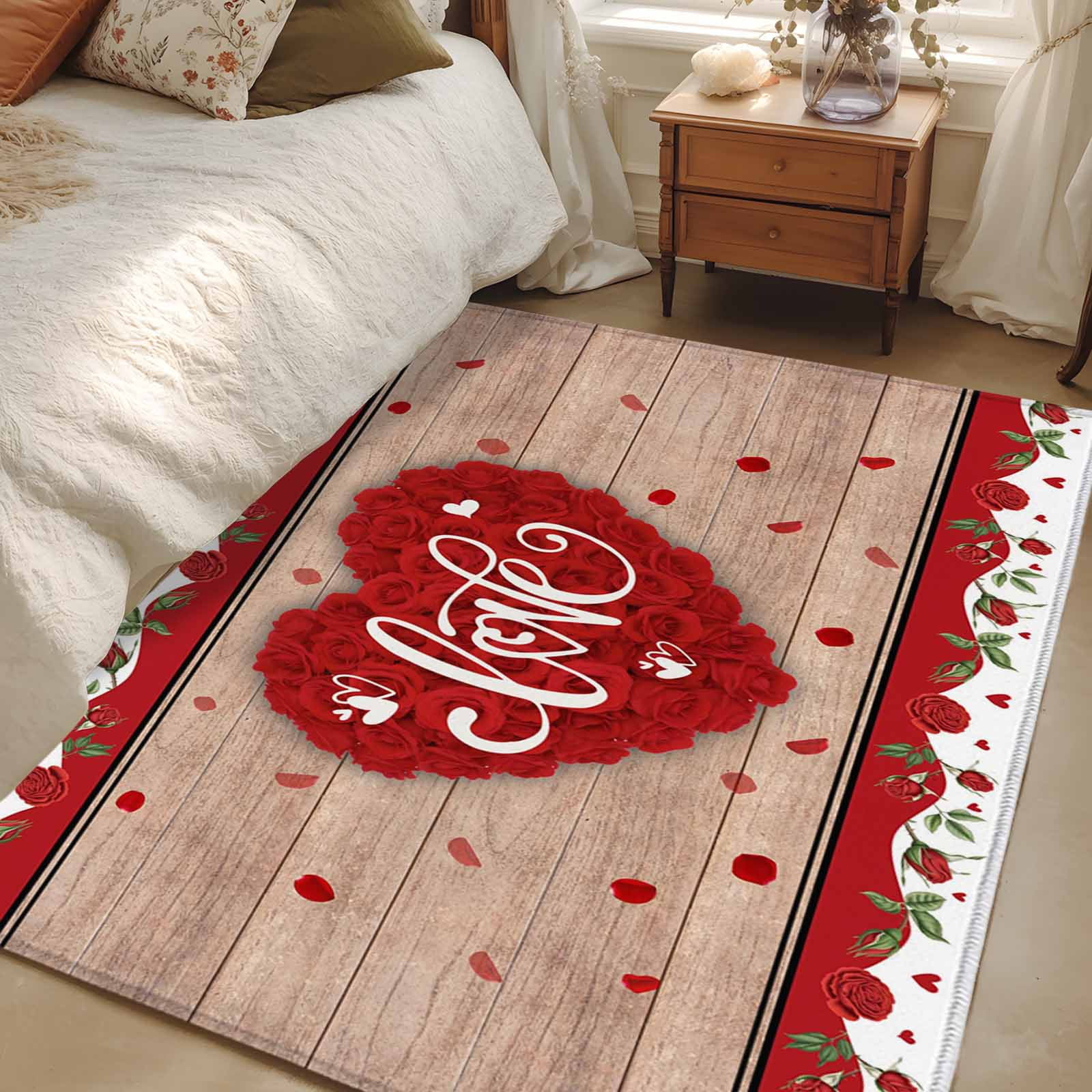 Area Rug for Living Room, Valentine's Day Non-Slip Indoor Large Carpet ...