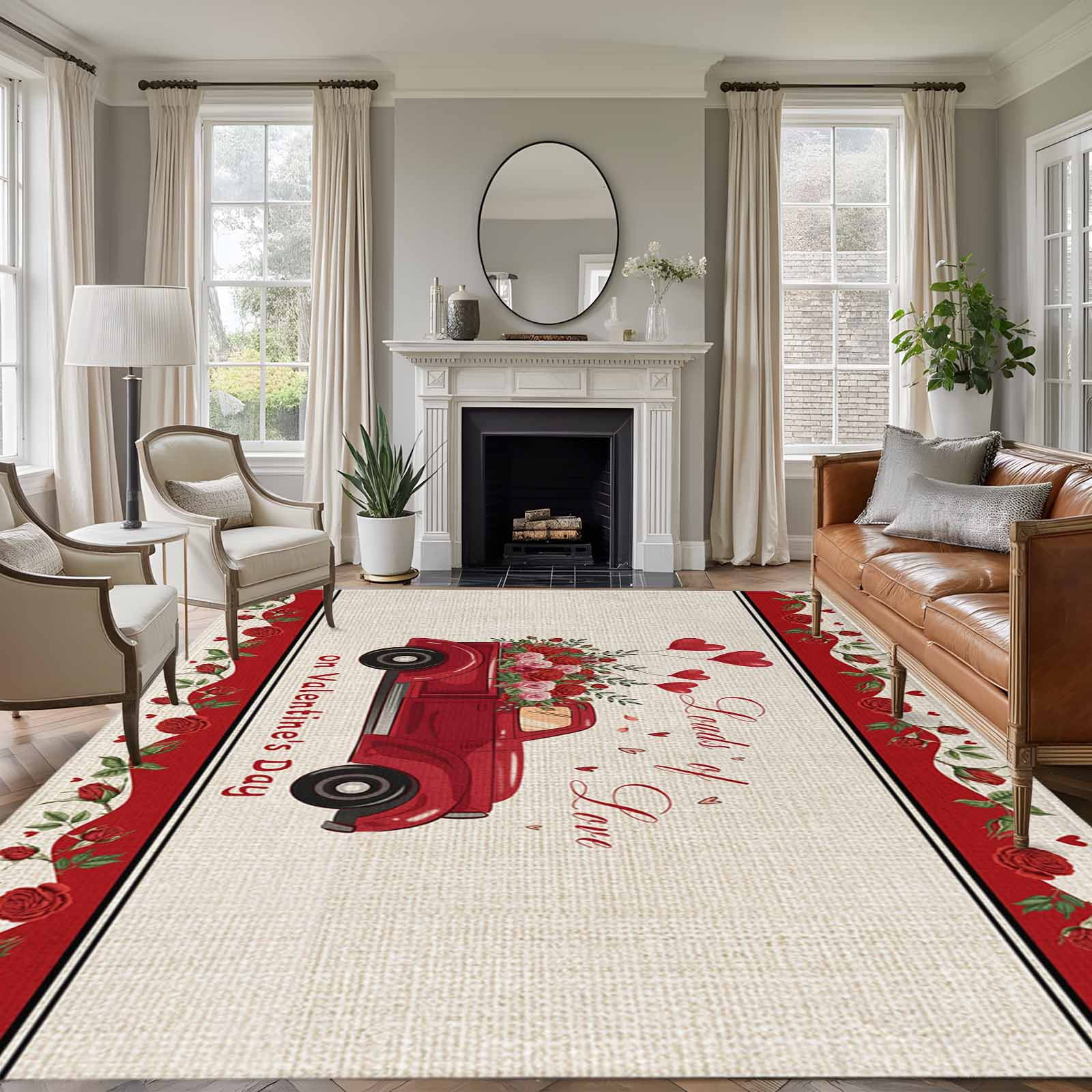 Area Rug for Living Room, Valentine's Day Non-Slip Indoor Large Carpet ...