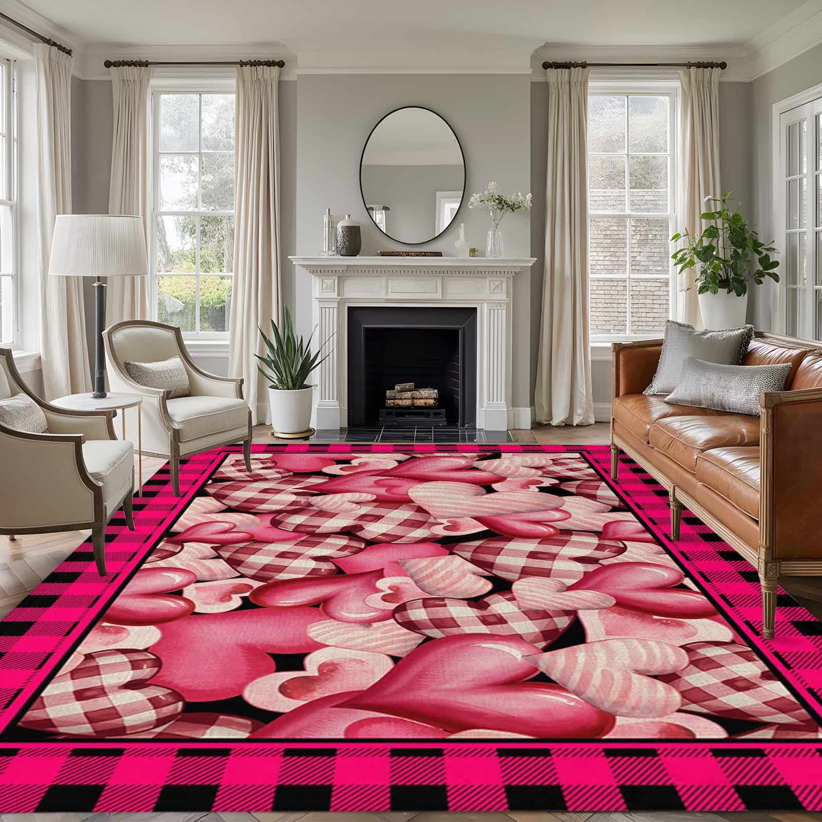 Area Rug for Living Room, Valentine's Day Non-Slip Indoor Large Carpet ...