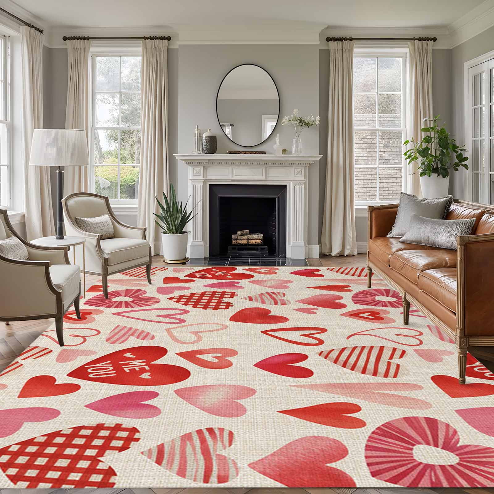 Area Rug for Living Room, Valentine's Day Non-Slip Indoor Large Carpet ...