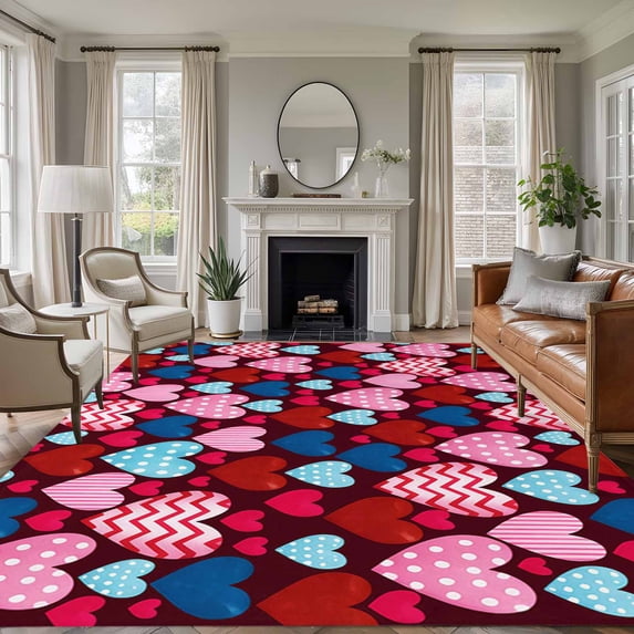 Area Rug for Living Room, Valentines Day Non-Slip Indoor Large Carpet ...
