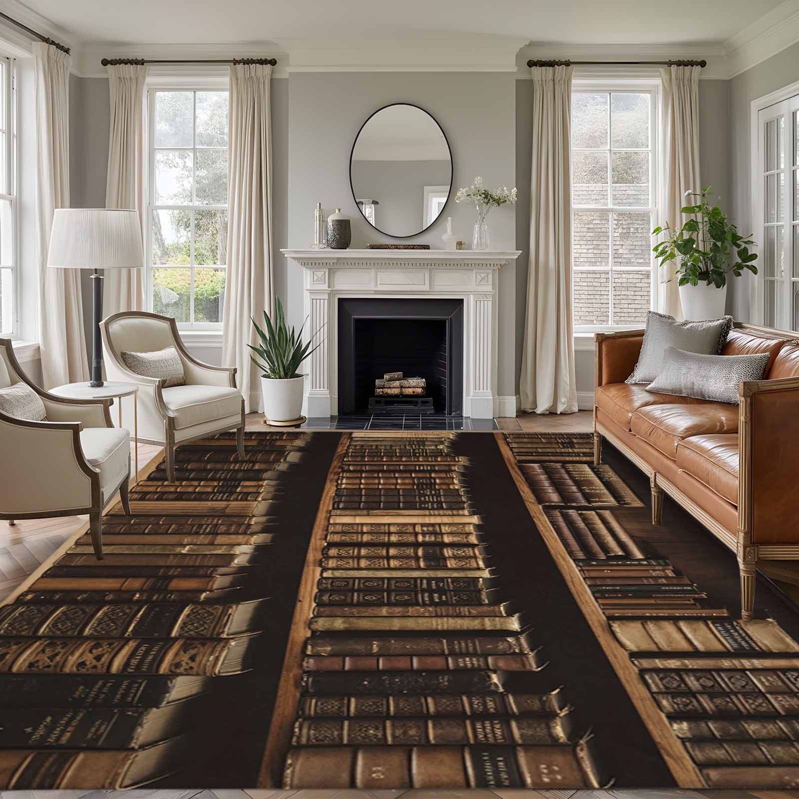 Area Rug for Living Room, Vintage Books Non-Slip Indoor Large Carpet ...