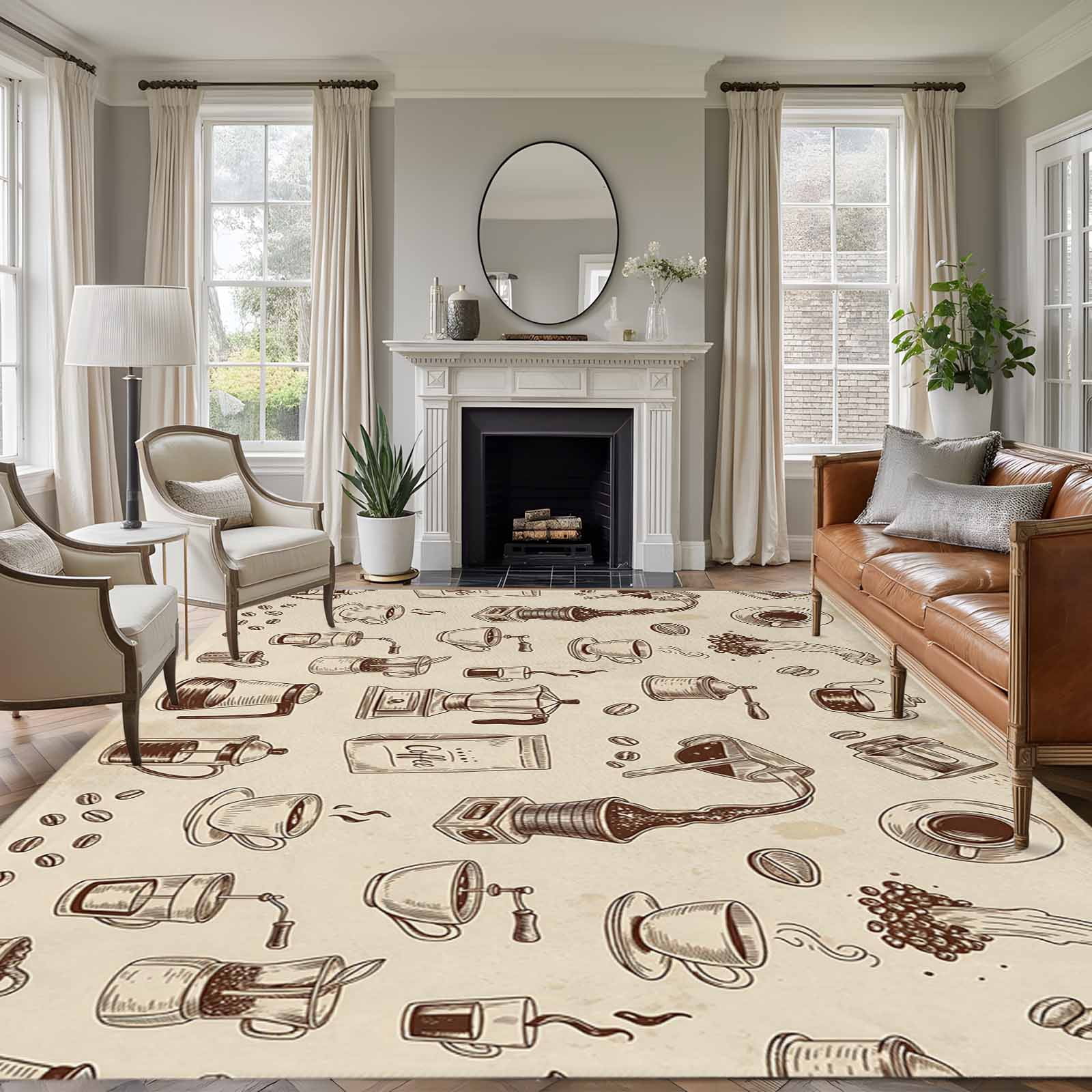 Area Rug for Living Room, Vintage Cafe Non-Slip Indoor Ex Large Carpet ...