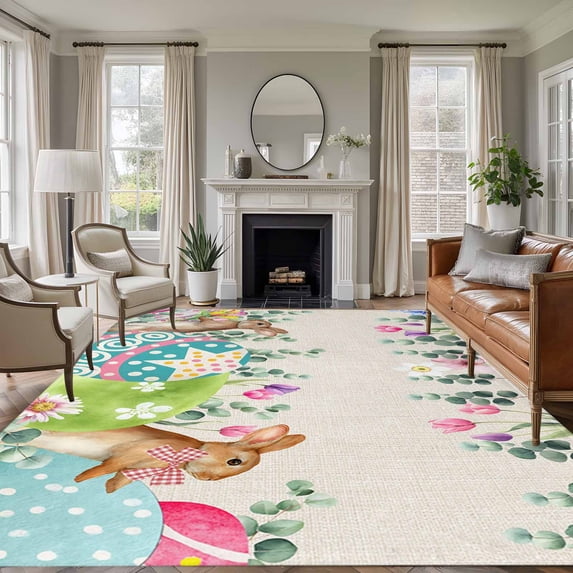 Area Rug for Living Room, Vintage Easter Non-Slip Indoor Large Carpet ...