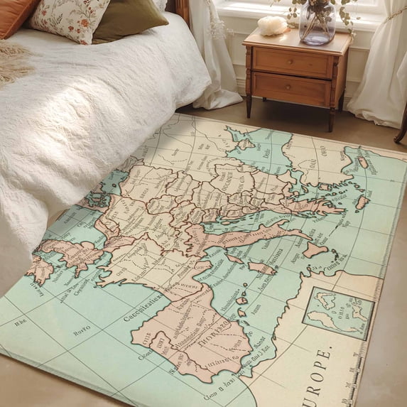 Area Rug for Living Room, Vintage Map Non-Slip Indoor Large Carpet for ...