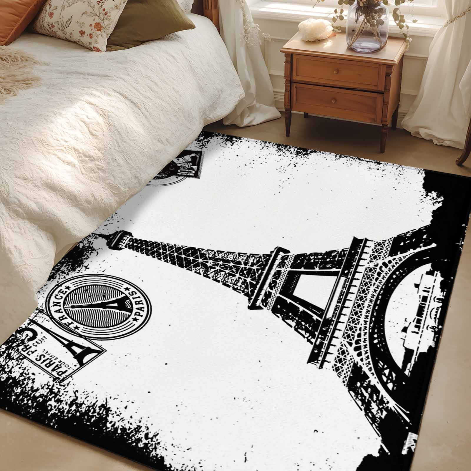 Area Rug for Living Room, Vintage Paris Non-Slip Indoor Large Carpet ...