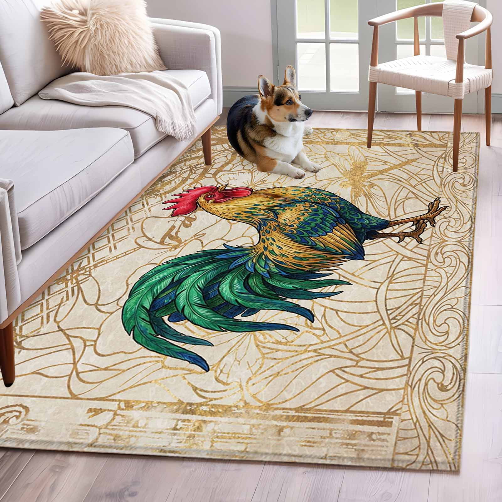Area Rug for Living Room, Vintage Rooster Non-Slip Indoor Large Carpet ...