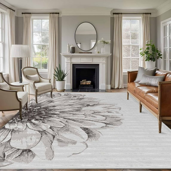Area Rug for Living Room, Vintage Spring Floral Non-Slip Indoor Large ...